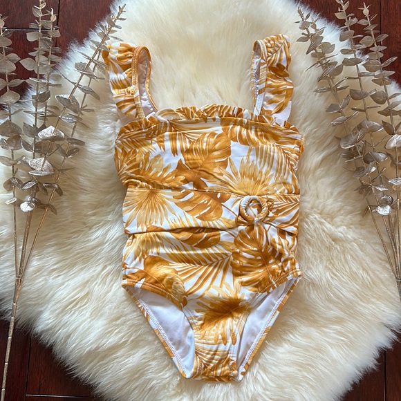 Janie And Jack Swim Nwt Janie And Jack Retro Belted Orange White